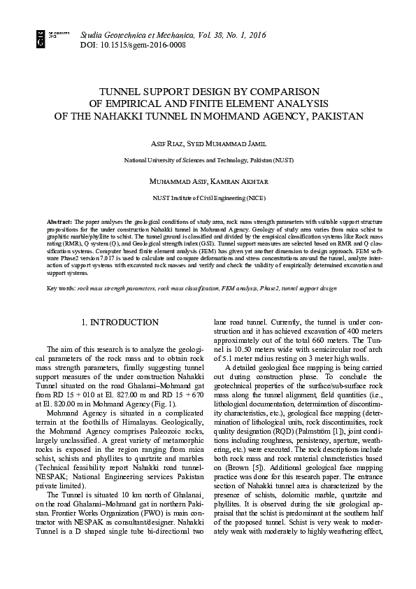 Pdf Tunnel Support Design By Comparison Of Empirical And Finite Element Analysis Of The