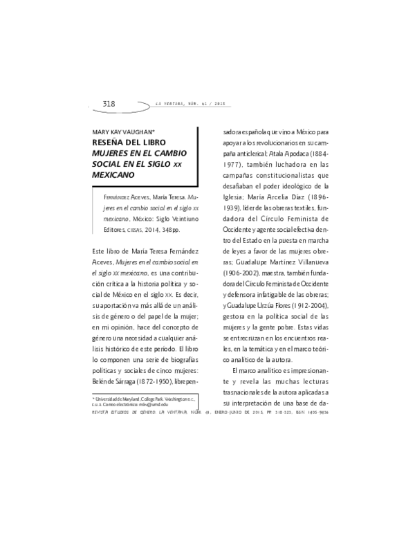 Pdf Reseña Del Libro Mujeres En El Cambio Social En El Siglo Xx Mexicano 3438