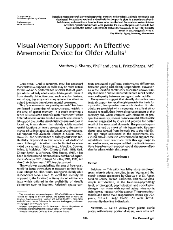 (PDF) Visual Memory Support: An Effective Mnemonic Device for Older Adults