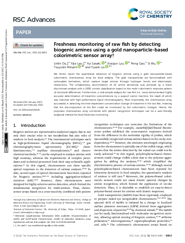 (PDF) Freshness monitoring of raw fish by detecting biogenic amines using a gold nanoparticle ...