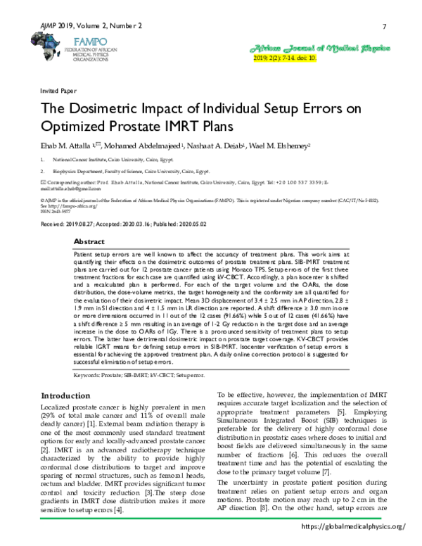 Pdf The Dosimetric Impact Of Individual Setup Errors On Optimized Prostate Imrt Plans