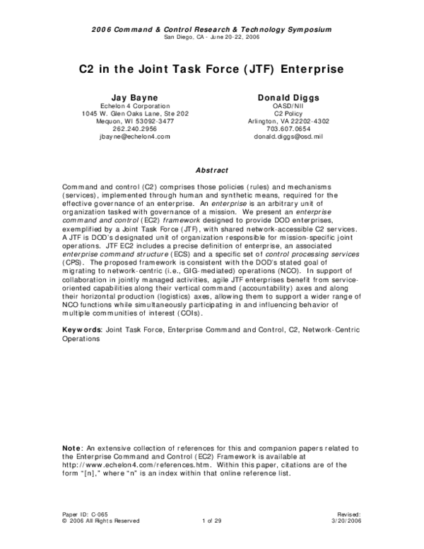 (PDF) C2 in the Joint Task Force (JTF) Enterprise