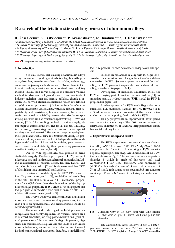 Pdf Research Of The Friction Stir Welding Process Of Aluminium Alloys