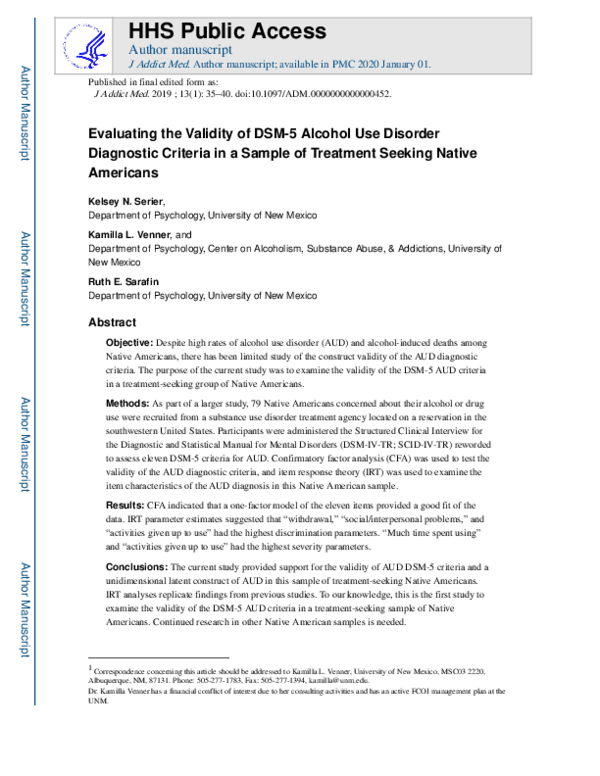 (PDF) Evaluating the Validity of the DSM-5 Alcohol Use Disorder ...