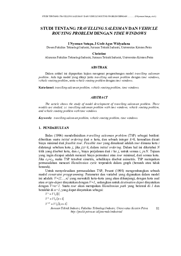 (PDF) Studi Tentang Travelling Salesman Dan Vehicle Routing Problem ...