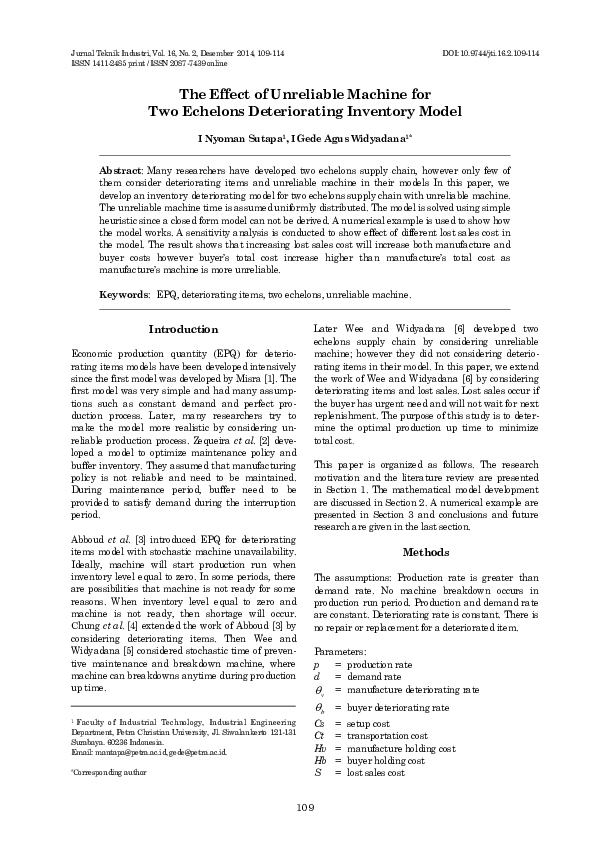 (PDF) The Effect of Unreliable Machine for Two Echelons Deteriorating ...