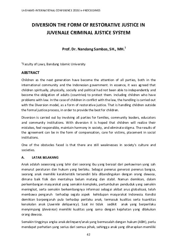 (PDF) Diversion the Form of Restorative Justice in Juvenale Criminal Justice System