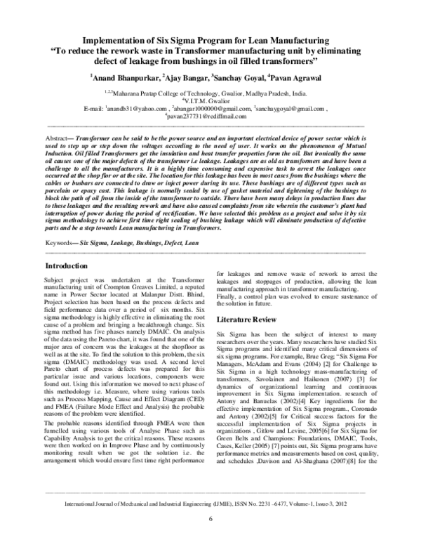 (PDF) Implementation of Six Sigma Program for Lean Manufacturing “To ...