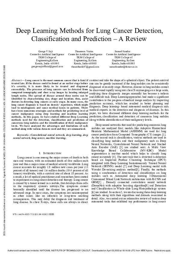 (PDF) Deep Learning Methods for Lung Cancer Detection, Classification ...