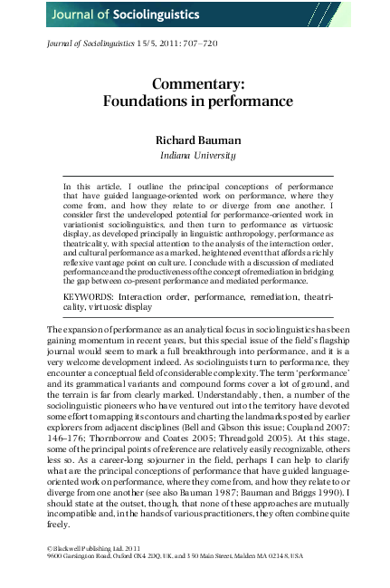 (PDF) Commentary: Foundations in performance