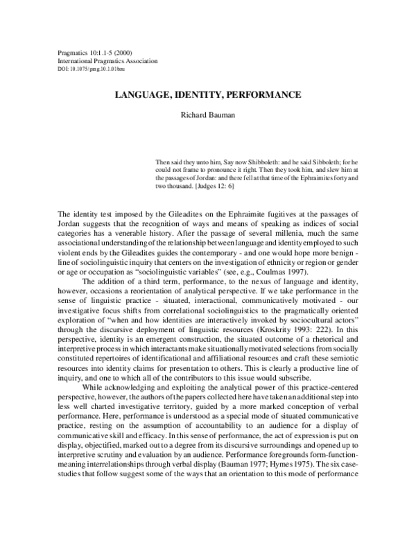 (PDF) Language, identity, performance