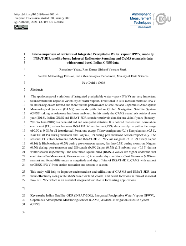 (PDF) Inter-comparison of retrievals of Integrated Precipitable Water ...