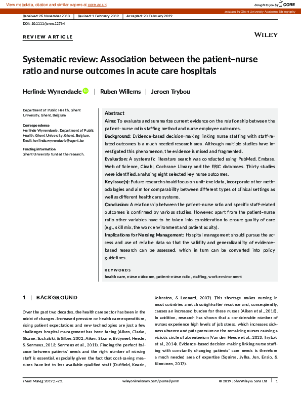 (PDF) Systematic review: Association between the patient–nurse ratio ...