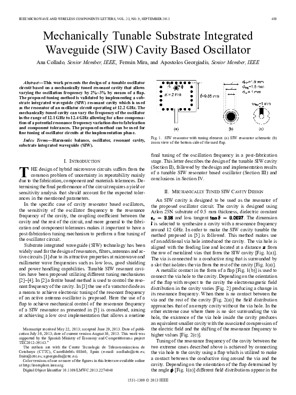 (PDF) Mechanically Tunable Substrate Integrated Waveguide (SIW) Cavity ...