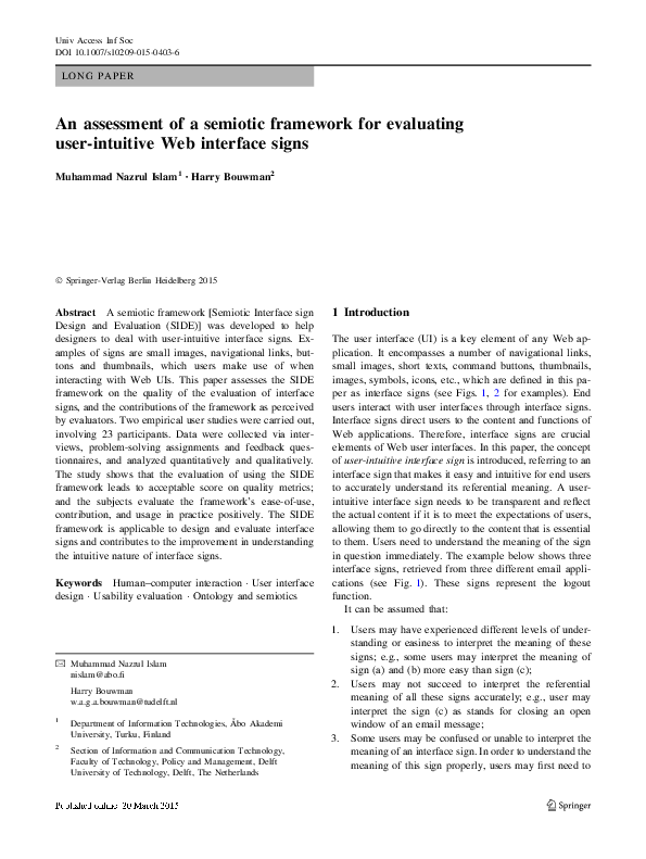 (PDF) An assessment of a semiotic framework for evaluating user-intuitive Web interface signs