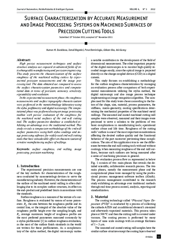 (PDF) Surface characterization by accurate measurement and image ...