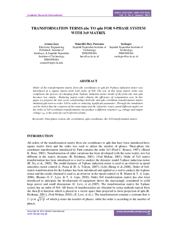 (PDF) 3x9 Matrix Transformation for 9-Phase Systems
