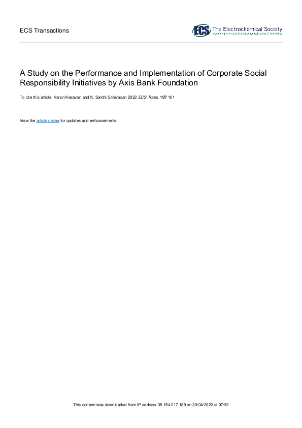 (PDF) A Study on The Performance and Implementation of Corporate Social ...