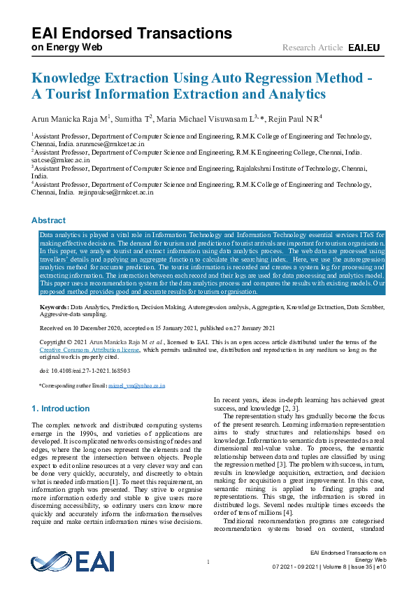Pdf Knowledge Extraction Using Auto Regression Method A Tourist Information Extraction And