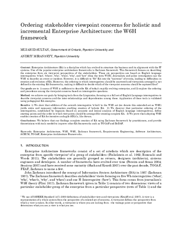 (PDF) Ordering stakeholder viewpoint concerns for holistic and incremental Enterprise ...