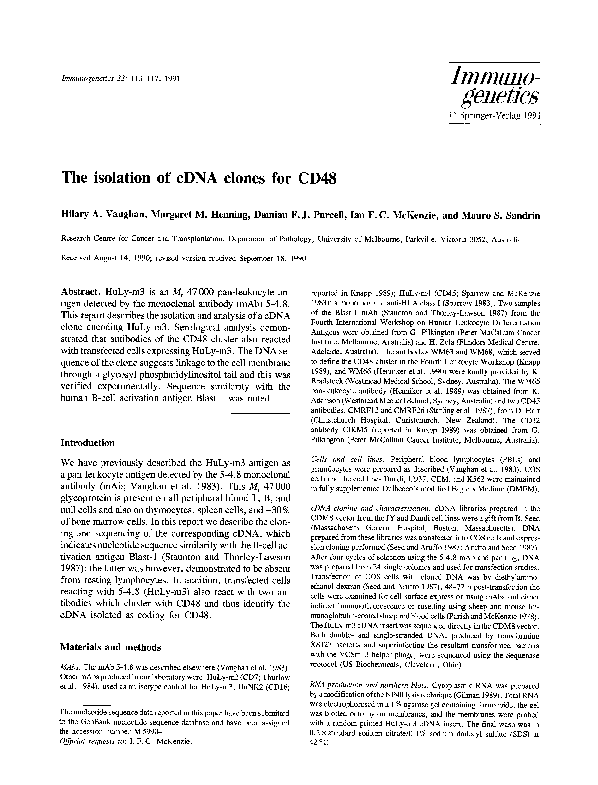 (PDF) Isolation and Analysis of cDNA Clone for HuLy-m3 (CD48)