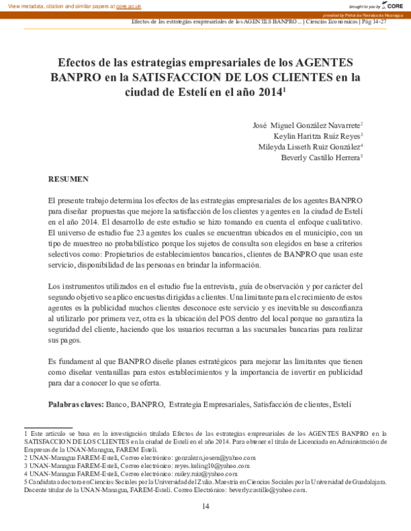 (PDF) Efectos de las estrategias empresariales de los AGENTES BANPRO en ...