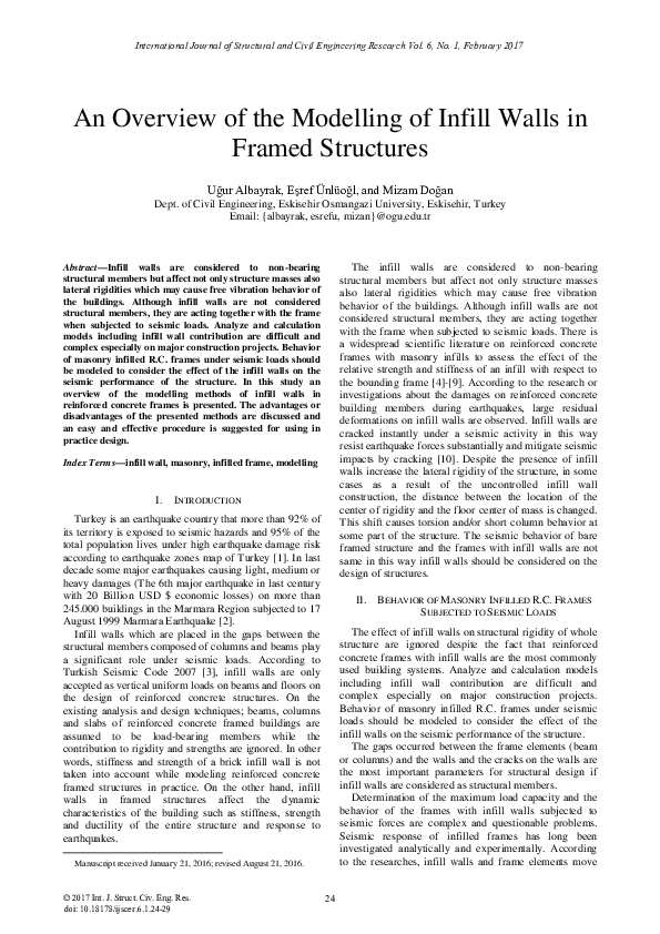 (PDF) An Overview of the Modelling of Infill Walls in Framed Structures