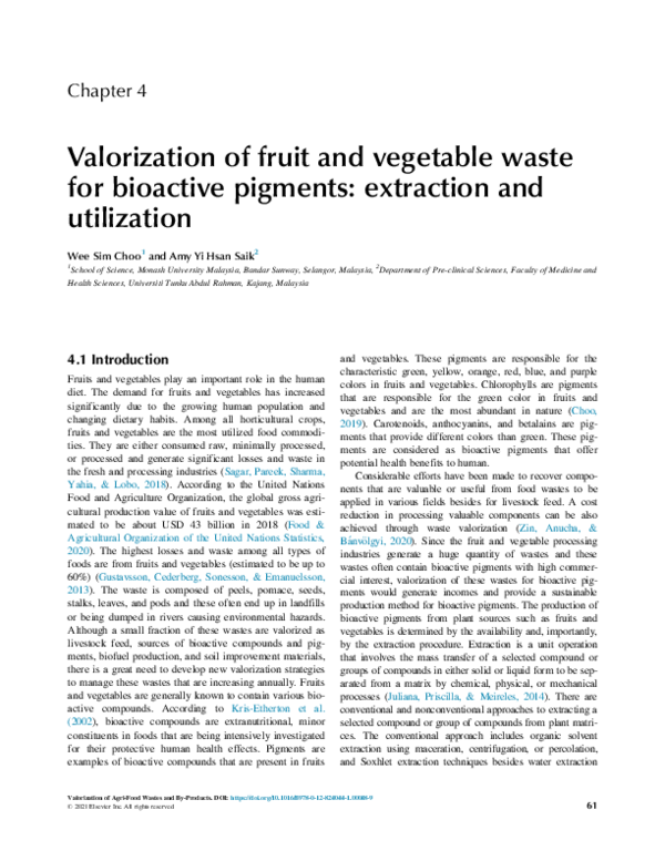 (PDF) Valorization of fruit and vegetable waste for bioactive pigments: Extraction and utilization