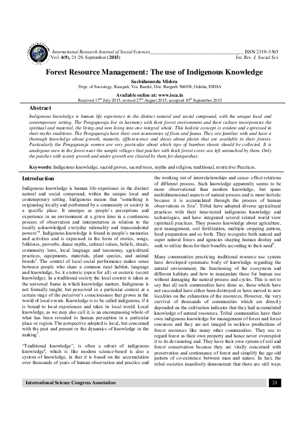 (PDF) Forest Resource Management: The use of Indigenous Knowledge