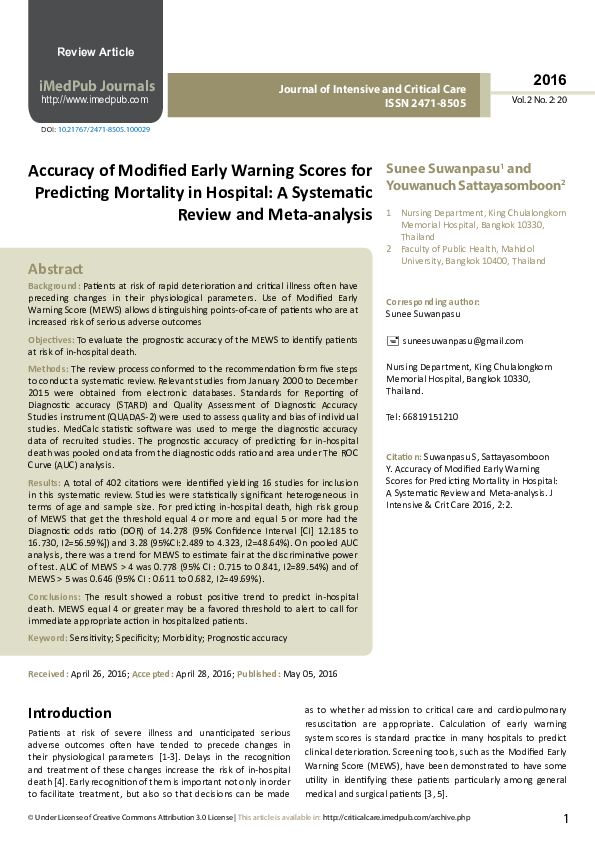 (PDF) Accuracy of Modified Early Warning Scores for Predicting ...
