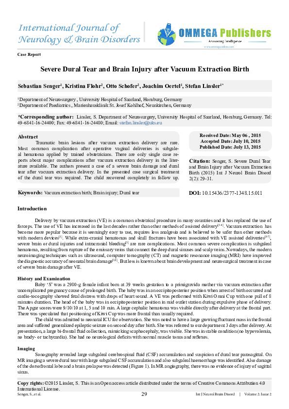 (PDF) Severe Dural Tear And Brain Injury After Vacuum Extraction Birth