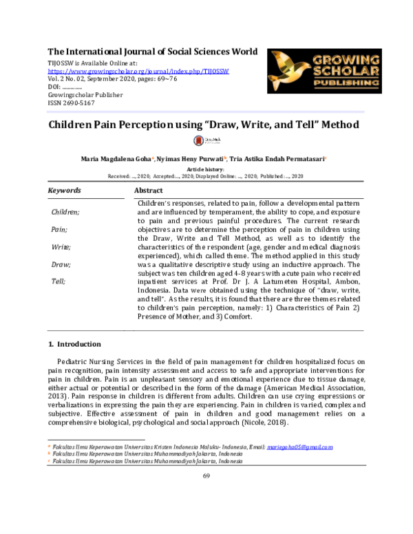 (PDF) Children Pain Perception using "Draw, Write, and Tell" Method