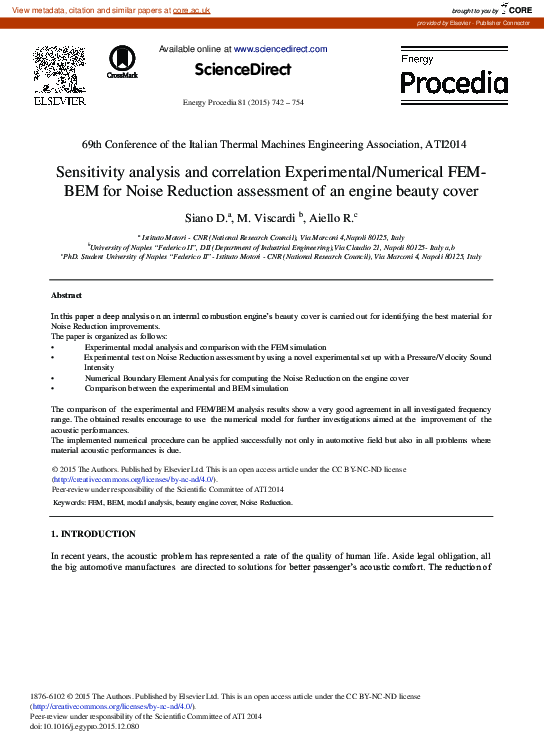 (PDF) Sensitivity Analysis and Correlation Experimental/Numerical FEM-BEM for Noise Reduction ...