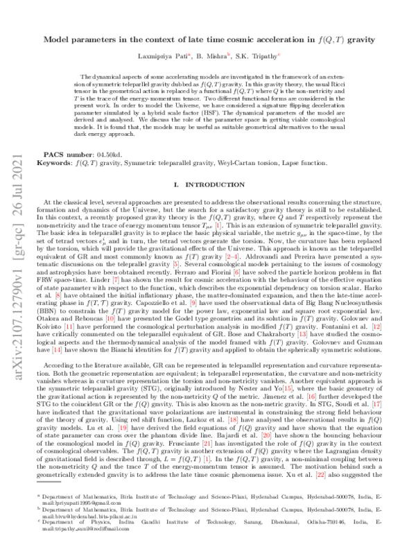(PDF) Model parameters in the context of late time cosmic acceleration ...