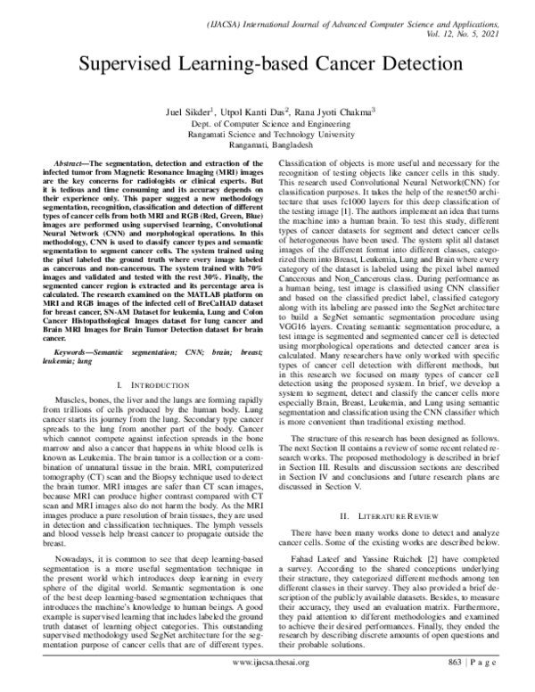 (PDF) Supervised Learning-based Cancer Detection