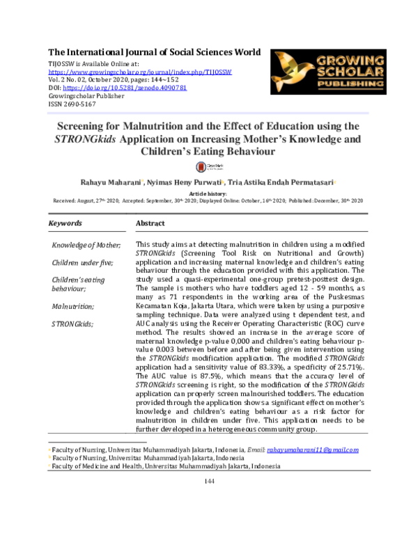 (PDF) Screening for Malnutrition and the Effect of Education using the ...