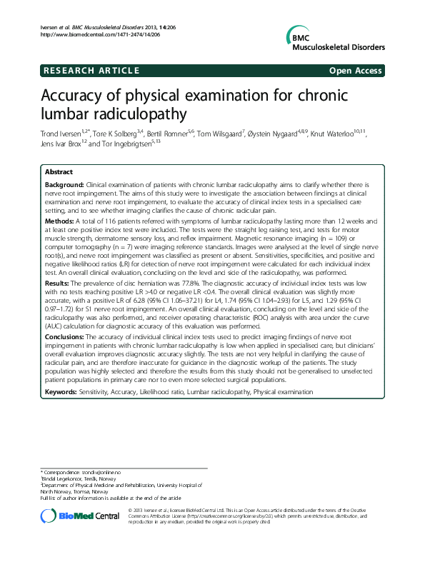 (PDF) Accuracy of physical examination for chronic lumbar radiculopathy