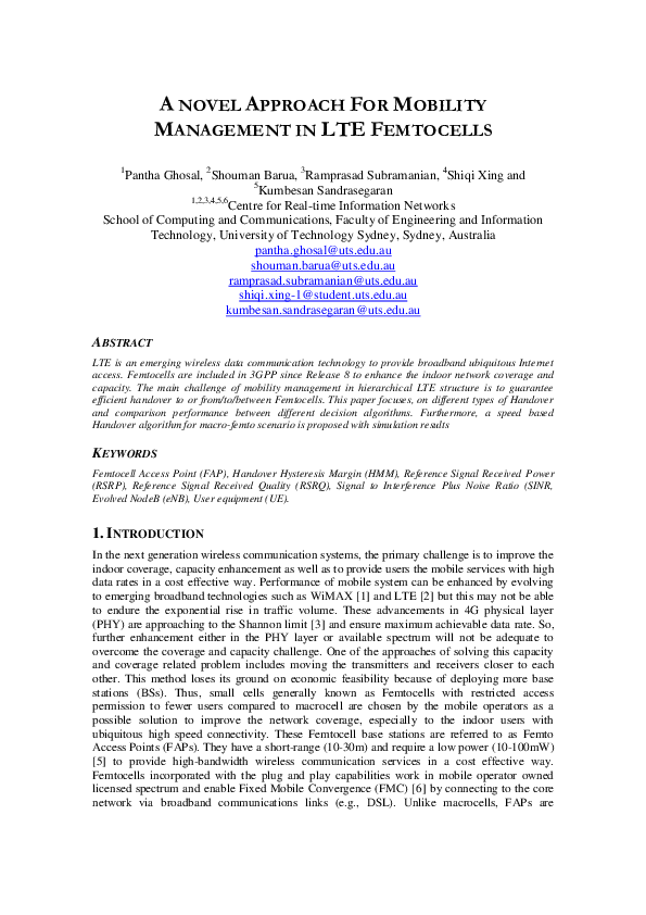 (PDF) A Novel Approach for Mobility Management in LTE Femtocells