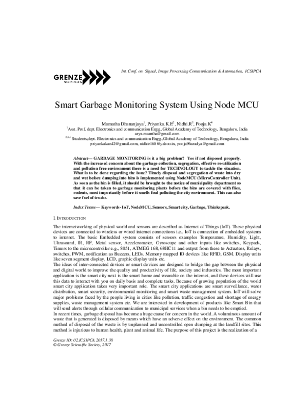 (PDF) Smart Garbage Monitoring System Using Node MCU