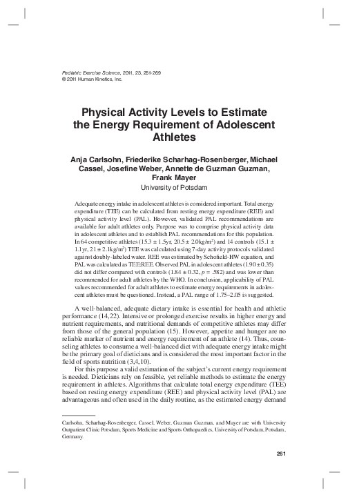 (PDF) Physical Activity Levels to Estimate the Energy Requirement of ...
