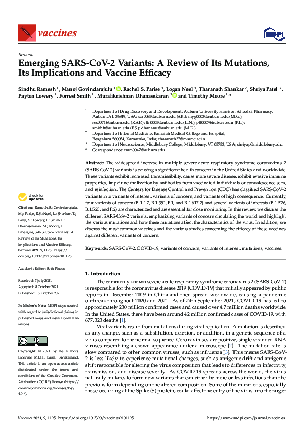 Pdf Emerging Sars Cov 2 Variants A Review Of Its Mutations Its