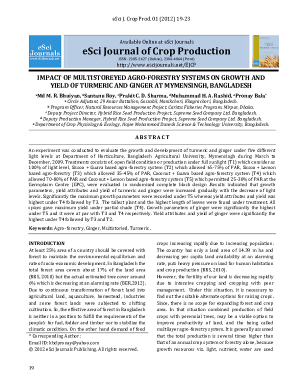 (PDF) eSci Journal of Crop Production IMPACT OF MULTISTOREYED AGRO ...