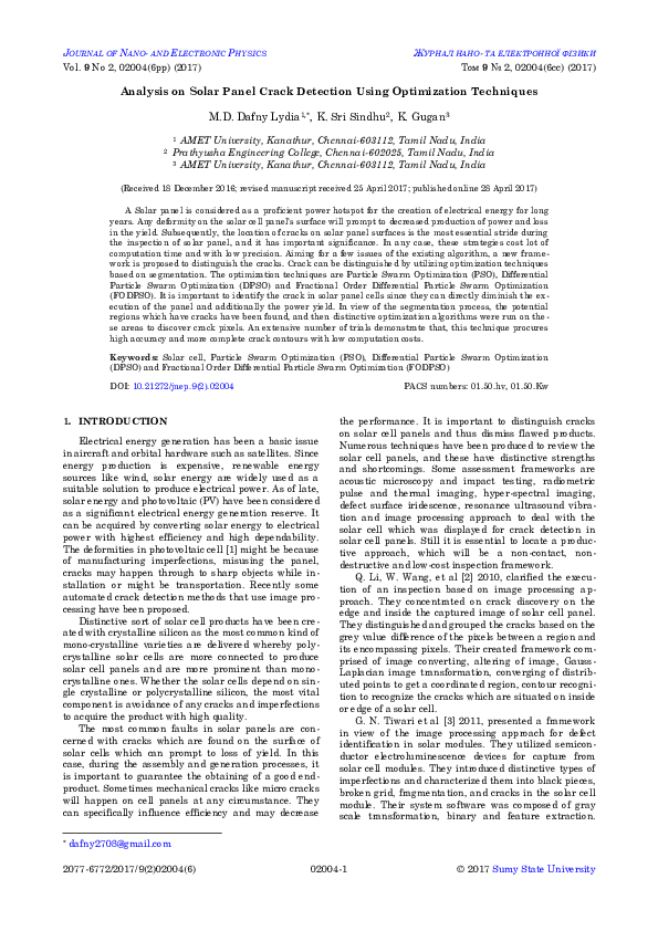 (PDF) Analysis on Solar Panel Crack Detection Using Optimization Techniques