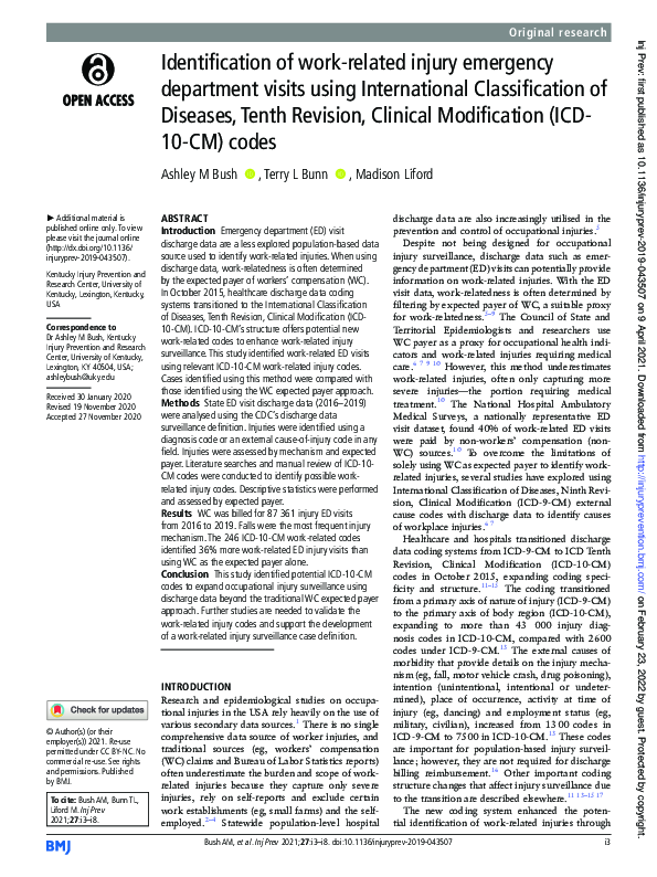 (PDF) Identification of work-related injury emergency department visits ...