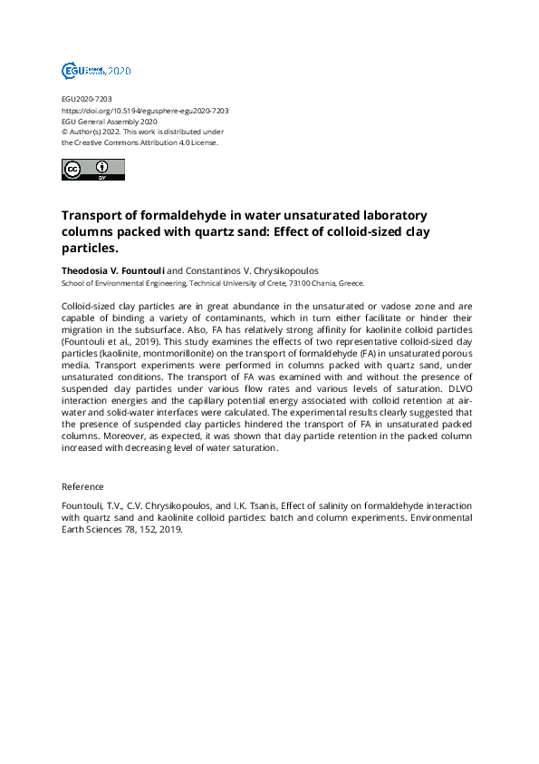 (PDF) Transport of formaldehyde in water unsaturated laboratory columns ...