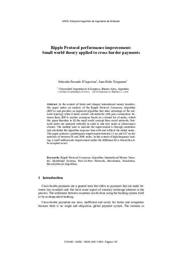 (PDF) Ripple Protocol performance improvement: Small world theory applied to cross border payments