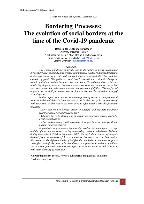 (PDF) Bordering Processes: The evolution of social borders at the time ...