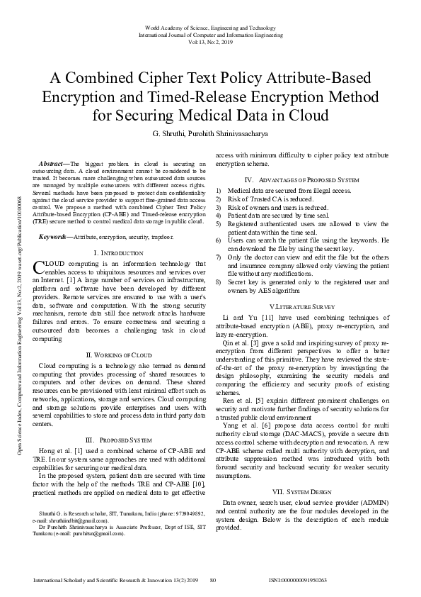 Pdf Combined Cp Abe And Timed Release Encryption For Medical Data 