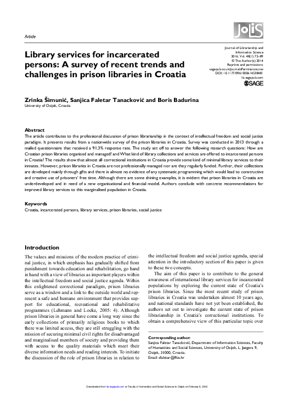 (PDF) Library services for incarcerated persons: A survey of recent ...