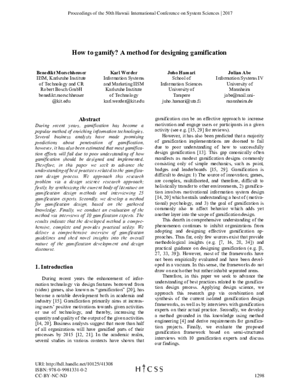 (PDF) How to Gamify? A Method For Designing Gamification